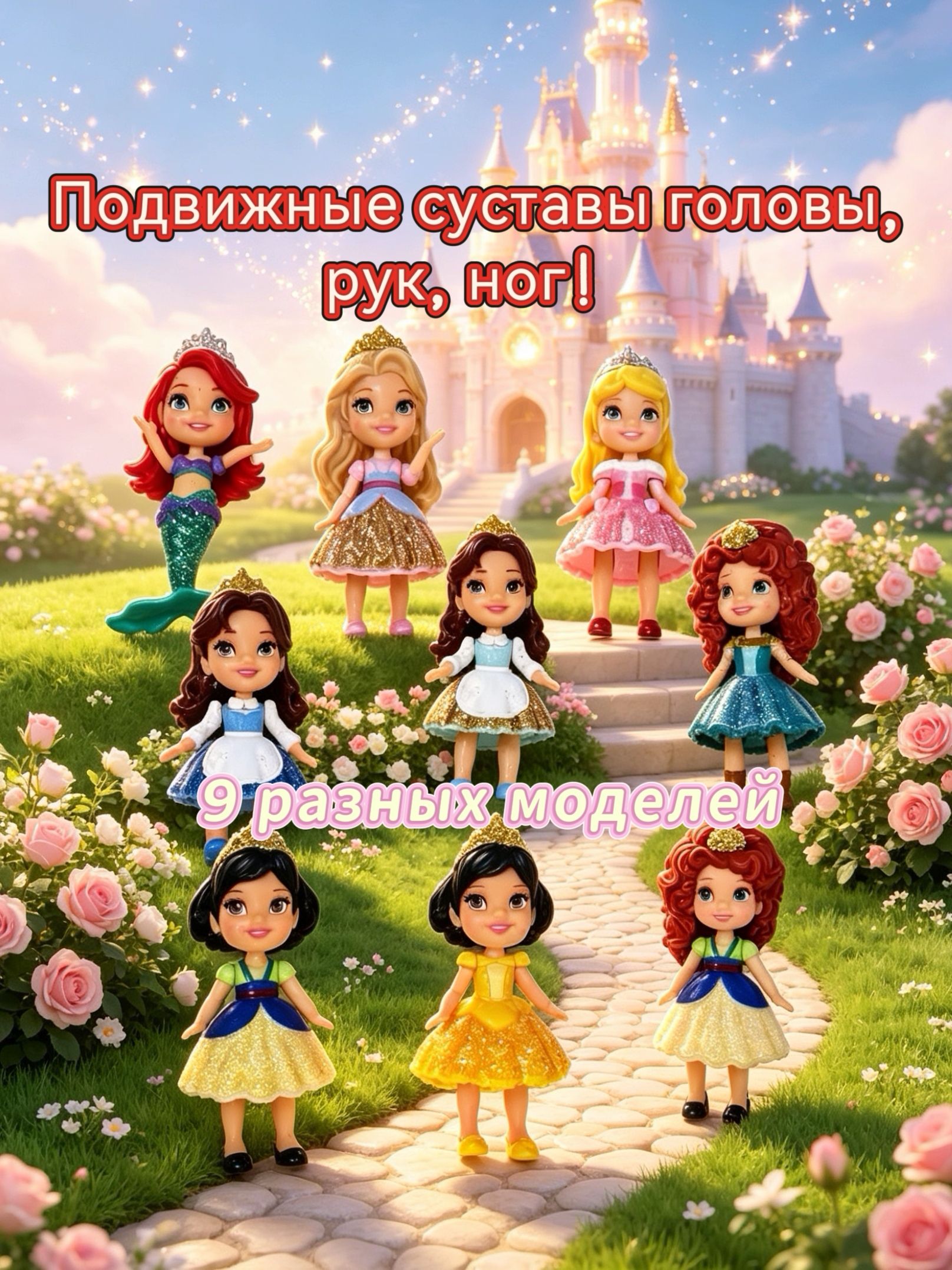Мини-куколки принцесс, 9 дизайнов, подвижные суставы, юбки с блёстками, 9 см, без упаковки, случайная отправка, разные модели при нескольких ш