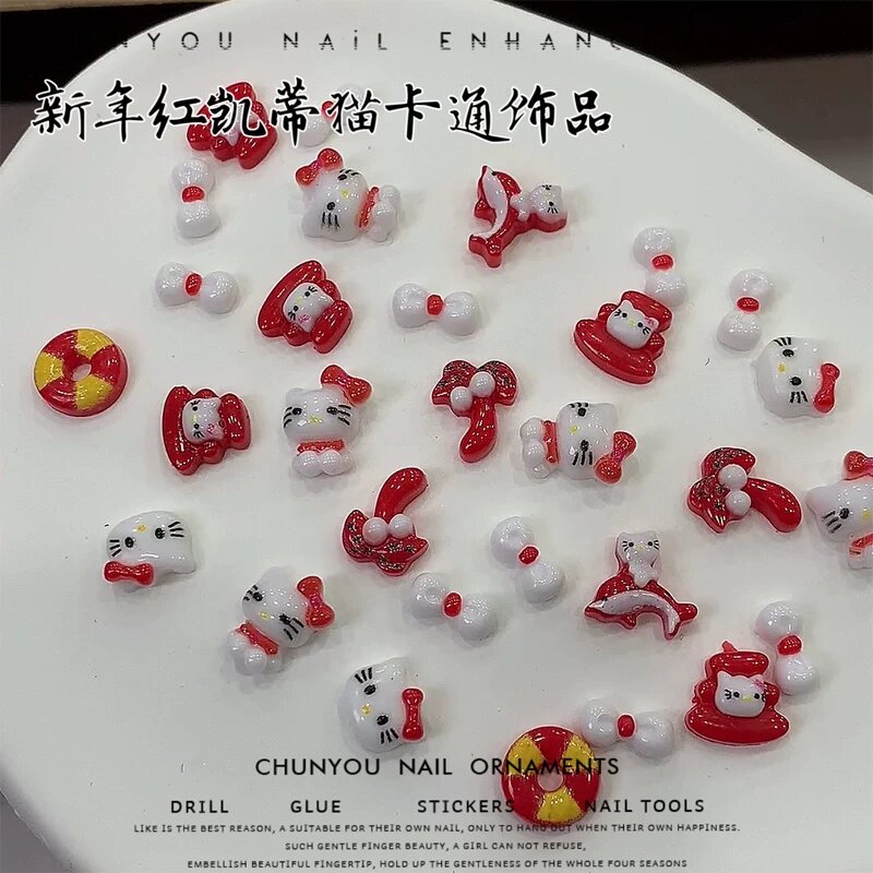Набор наклеек для ногтей Кэтти Котт (Hello Kitty) в французском стиле с бабочкой - 100 шт. Адгезивные временные стикеры
