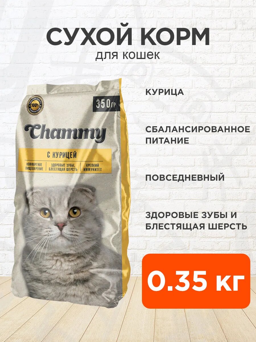 Корм сухой Chammy для взрослых кошек, курица, 350 г