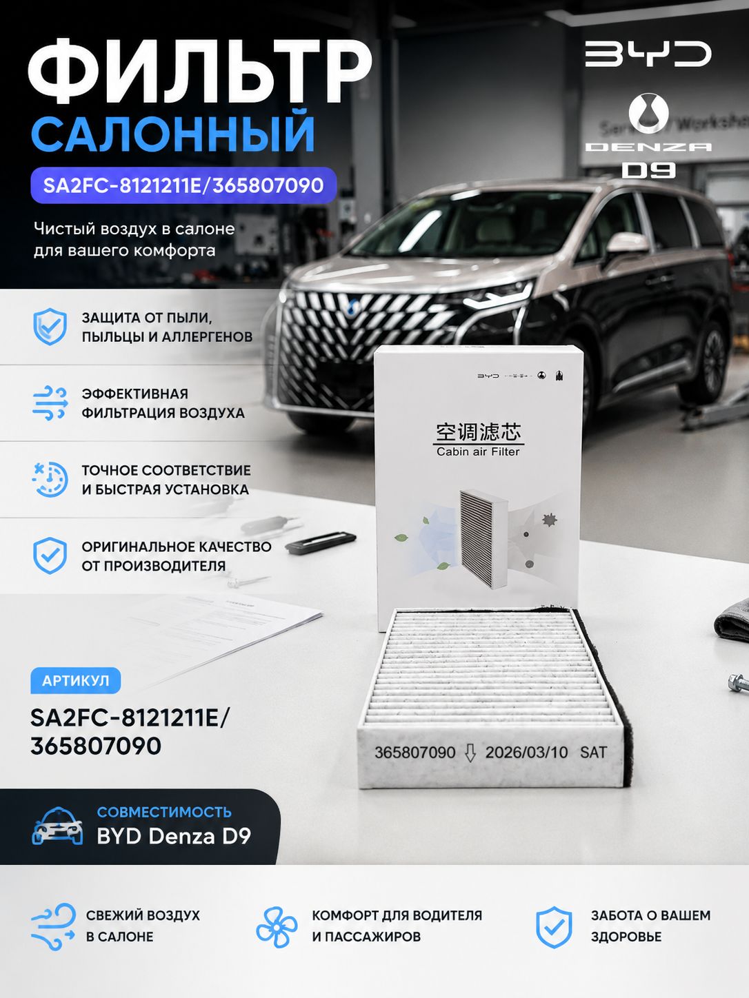 Фильтр салонный BYD Denza D9, арт. SA2FC-8121211E/365807090