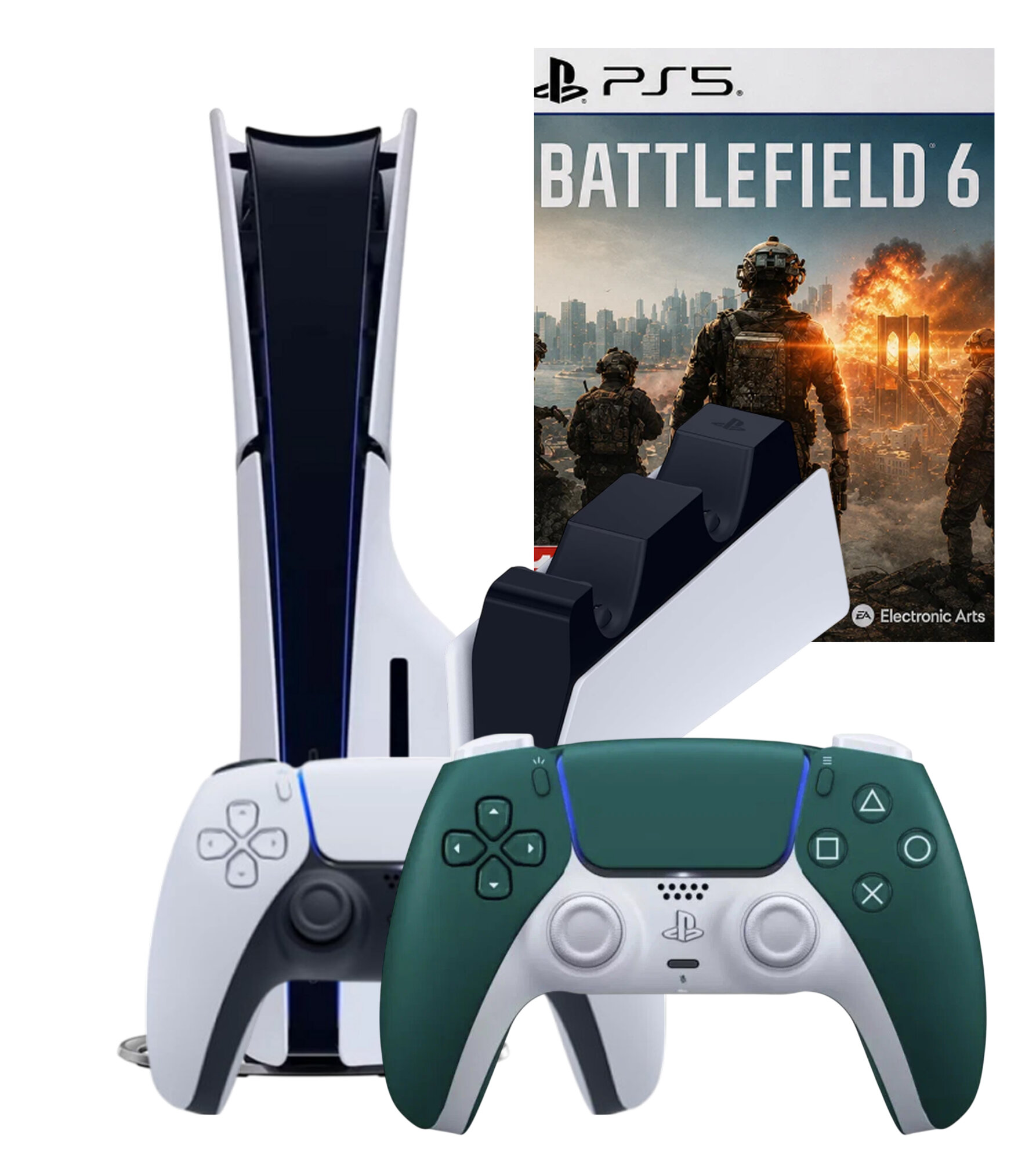 Игровая приставка PlayStation 5 Slim Disk + Battlefield 6+ Dualsense Charging Station+DualSense Alpine Green