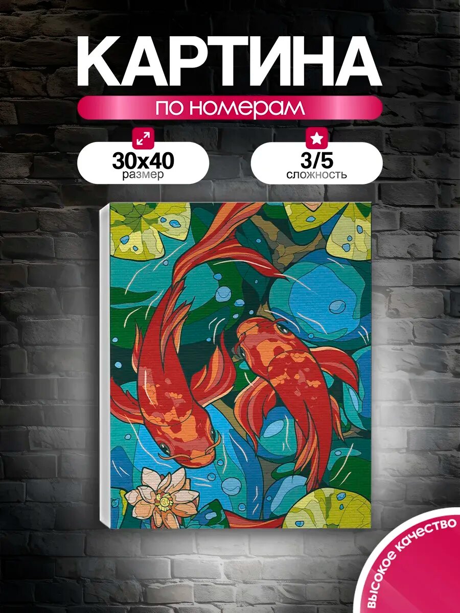 Картина по номерам 30x40 Карпы кои