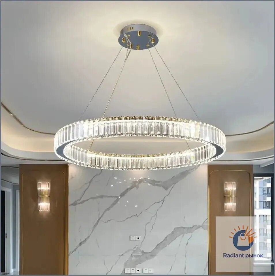 Люстра LED 100 Вт, Хрустальное стекло, Круг, Диаметр 800 мм, Теплый белый, Пульт ДУ