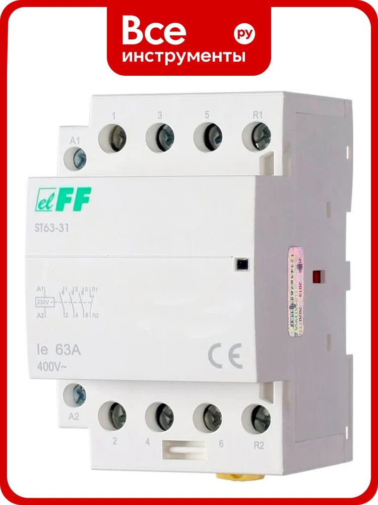 Контактор Евроавтоматика F&F ST63-31 3NO+1NC, потребляемая мощность 6,4Вт, 3 модуля, монтаж на DIN-рейке EA13.001.013