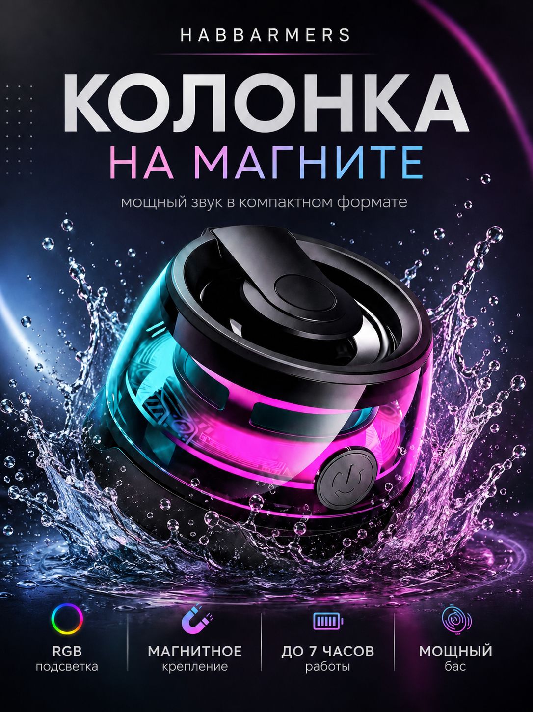 Портативная мини Bluetooth-колонка с подсветкой для поездок и отдыха, с защитой IPX6