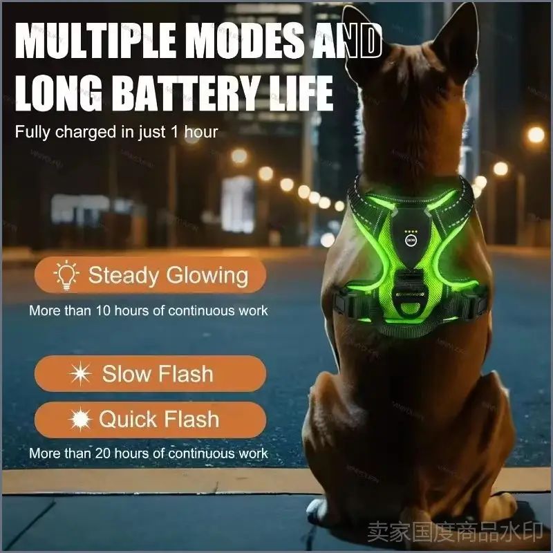 Светящаяся шлейка для собак LED с 3 режимами, USB-зарядкой Коротко, понятно и содержит все ключевые преимущества: свечение, 3 режима, зарядка.