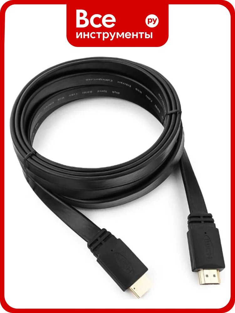 Кабель Cablexpert HDMI v2.0, 19M/19M, 3м, медь, позол. разъемы, экран, плоский кабель, черный CC-HDMI4F-10