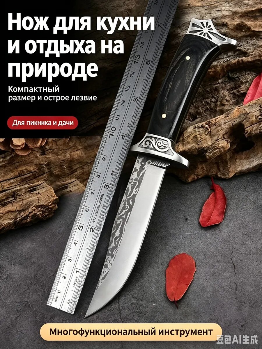 Разделочный Нож Сталь 5Cr15, Деревянная Ручка, Кожаный Чехол