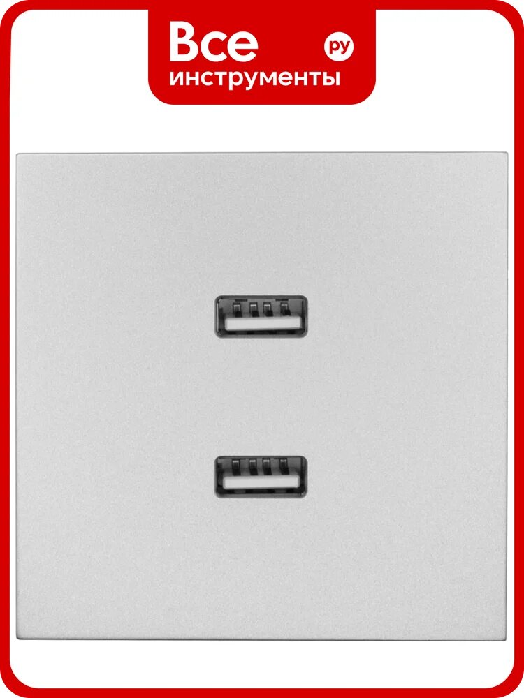 Розетка 2-ая USB разъем Lezard ZIMA серый матовый 704-7488-192