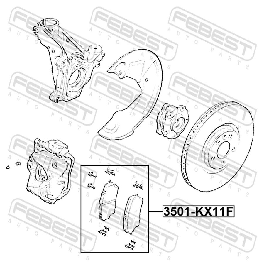 Колодки Тормозные Передние Комплект (Керамика) (FEBEST 3501-KX11F)