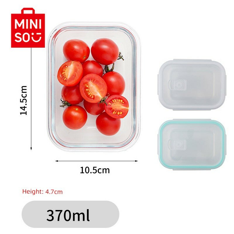Ланч-бокс MINISO из высокоборосиликатного стекла Ланч-бокс из боросиликатного стекла, длинный, объем 370 мл