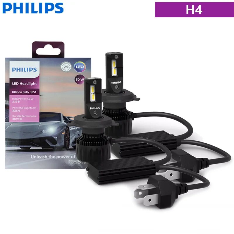 Светодиодные Лампы Для Фар Philips Ultinon Rally H7 H4 H11 HB3 HB4 HIR2 100W 9000LM, Высокая Мощность, Суперяркие, 6500K