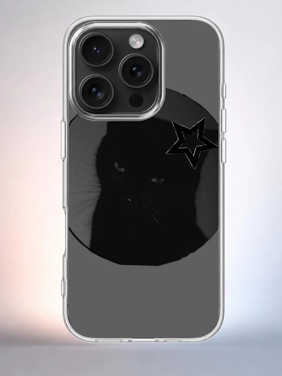 Чехол iPhone 15 Pro кошка круг минимал силиконовый