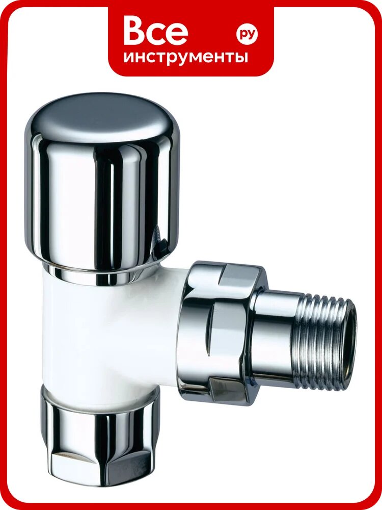 Вентиль термостатический угловой FAR TOP LINE, 1/2", М24x19, EPDM, цвет серебро/белая эмаль FL 0109 12P