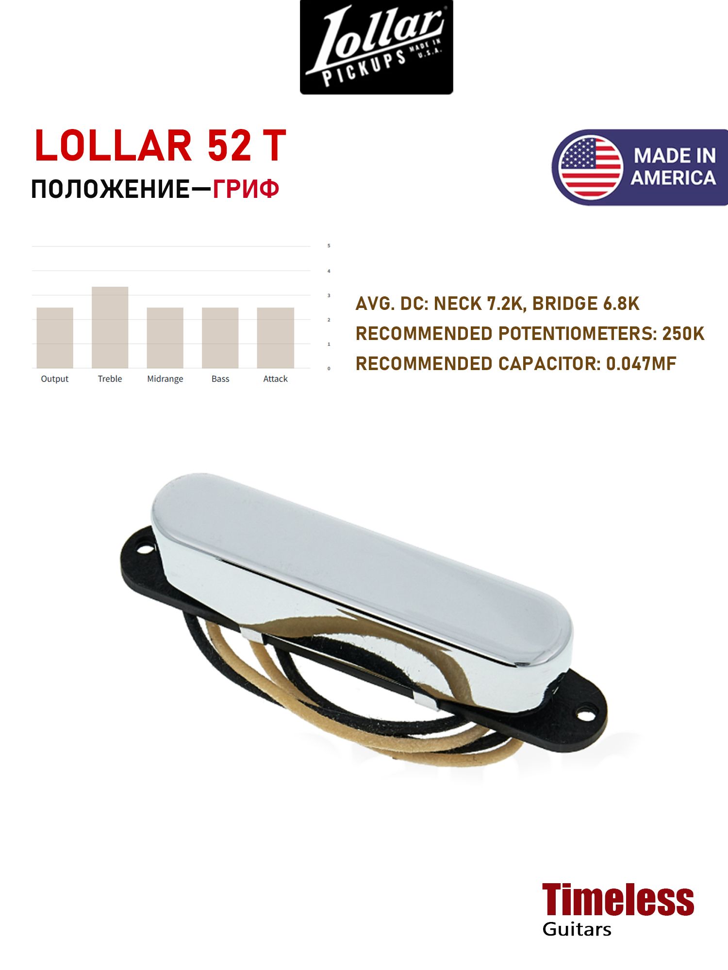 Lollar 52 T Tele звукосниматель для Fender USA/Mexico/Japan.