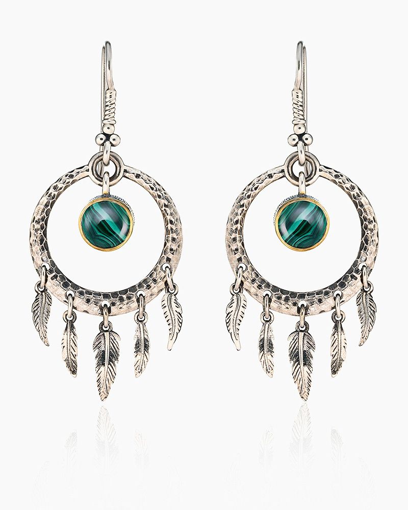 Серьги SARKISSIAN, серебро, 925 проба, золочение, чернение, малахит