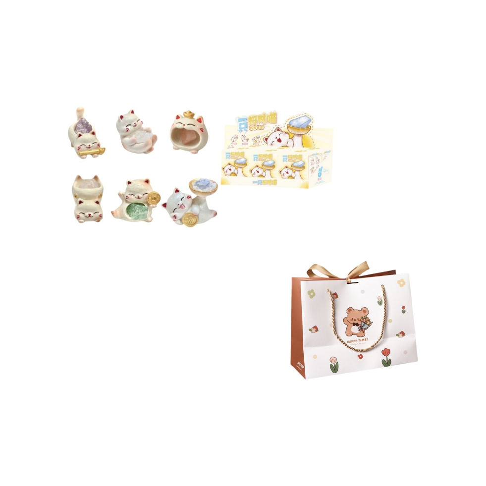 PUDOWRABBIT Cartoon Creative Wealth Meow Crystal Mystery Boxes Single Mystery Box/Full Box 6 Pcs