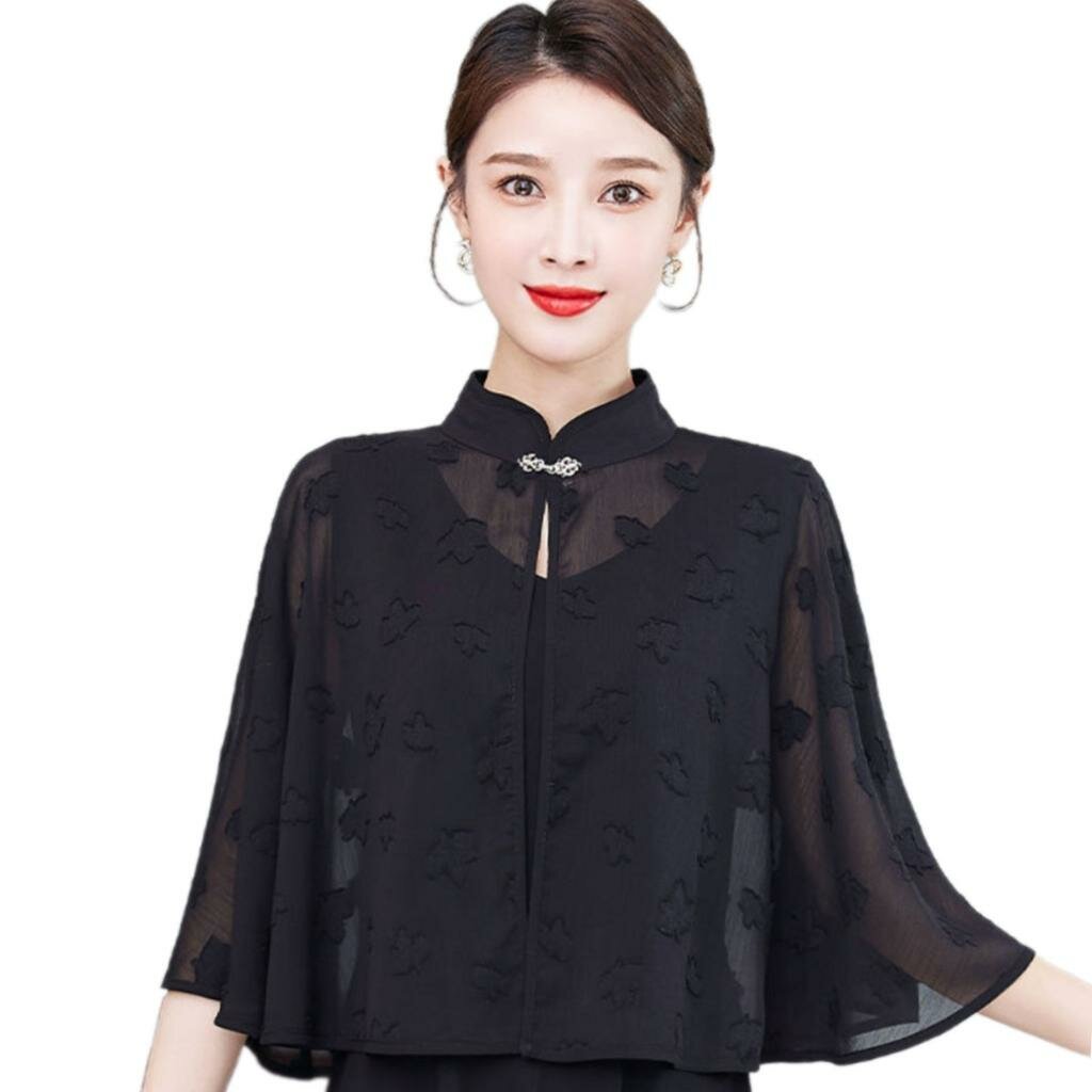 Складной шарф-накидка из шифона для ципао, Черный