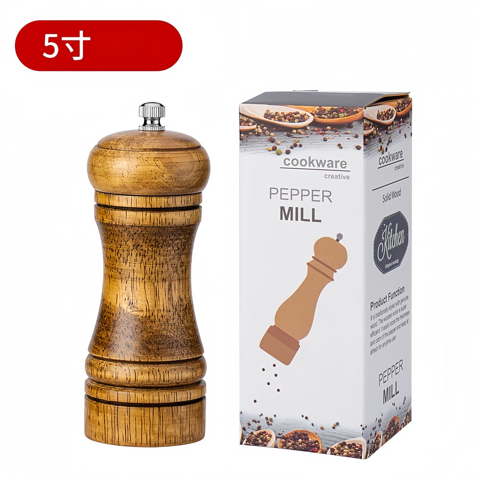 Измельчитель специй, ручной, каучуковое дерево, 5*14,5 см，1 кусок