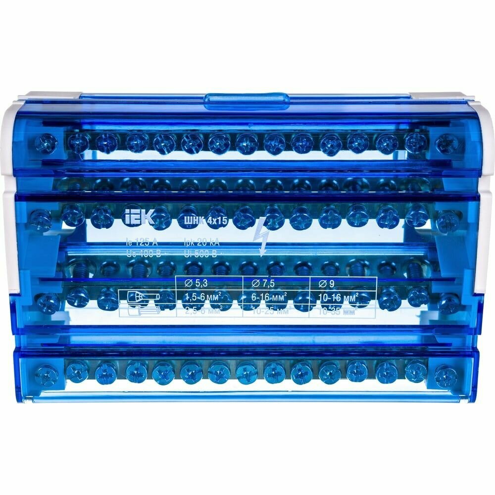 Шина на DIN-рейку в корпусе (кросс-модуль) ШНК 4х15 3L+PEN IEK YND10-4-15-125