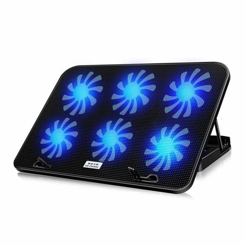 Портативная ноутбука USB Powered Gaming Laptop Охлаждающая база с 6 тихими вентиляторами 5 Регулируемая поддержка 11-18 дюймов, Черный синий