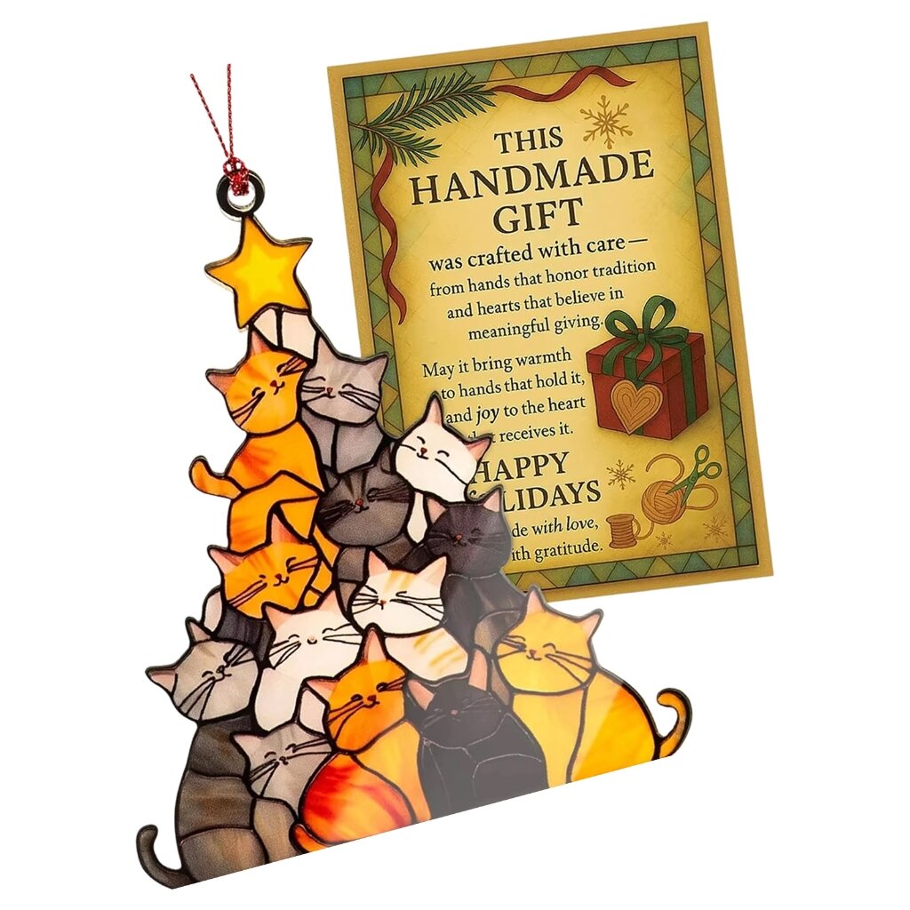 Витражное Окно, Висящие Кошки, Рождественская Елка, Ловцы Солнца, Красочная Стеклянная Панель с Металлической Цепочкой для Украшения Сада