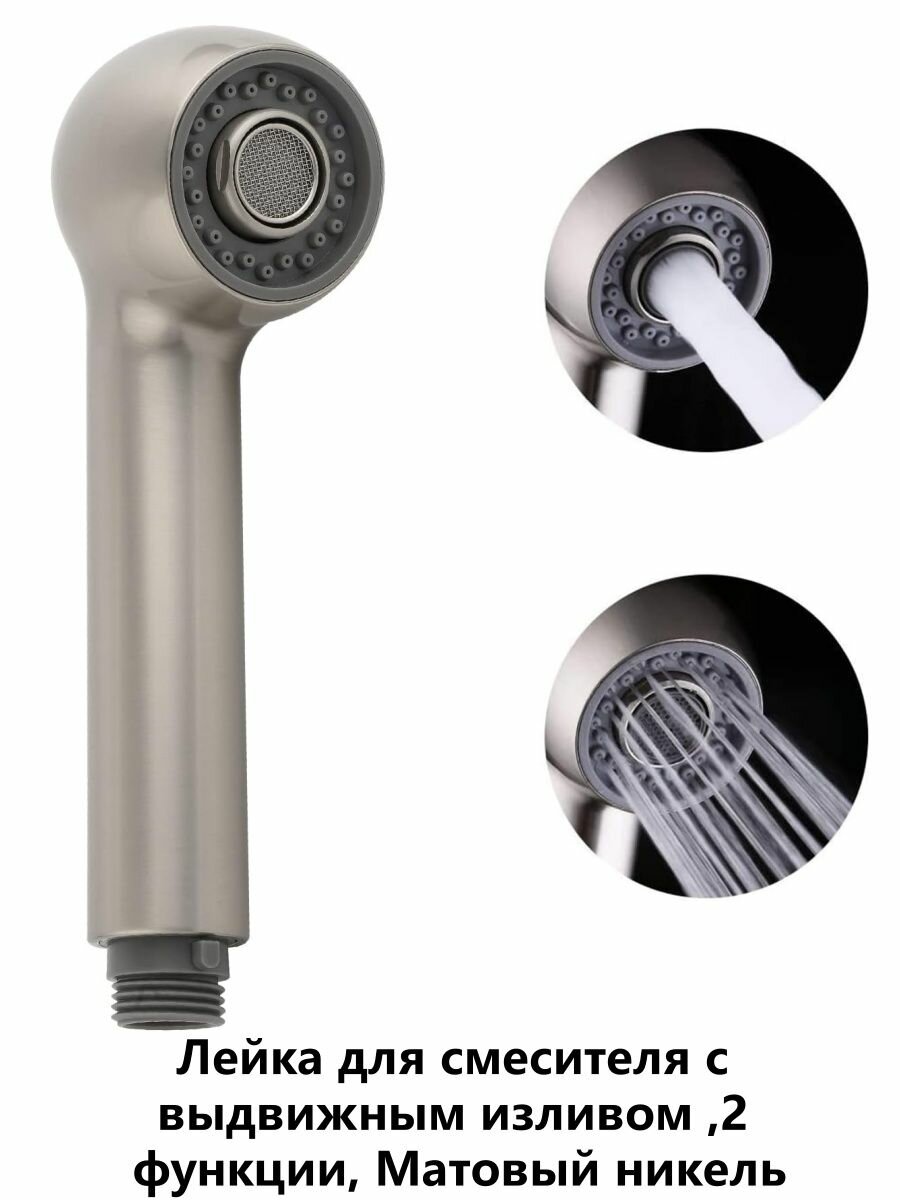 Лейка для кухонного смесителя (выдвижная) 2-х режимная, парикмахерская лейка ROBERN F26 1BN, насадка для душа животных, Матовый никель