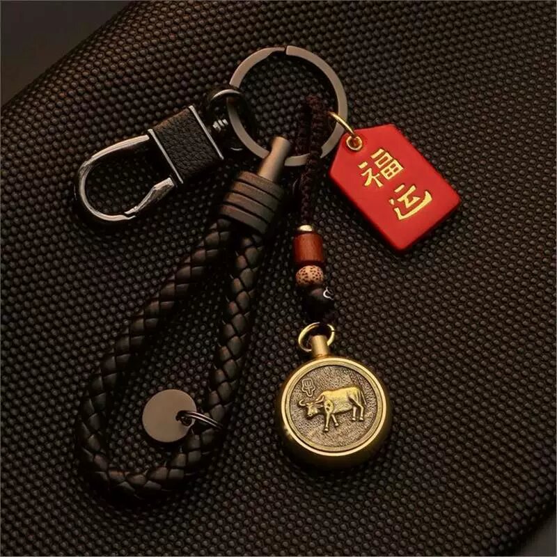 Мужские и женские брелоки для ключей, латунные брелоки с двенадцатью знаками зодиака, подвески ручной работы,