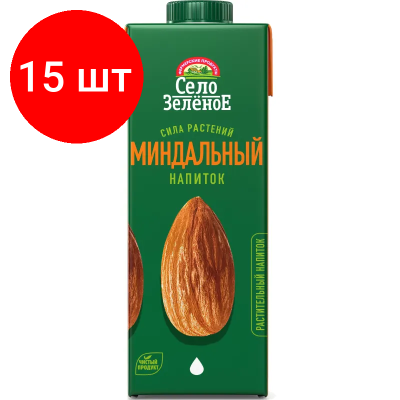 Комплект 15 штук, Напиток растительный Село Зелёное Миндаль 1.8% у/п  TBA 1л