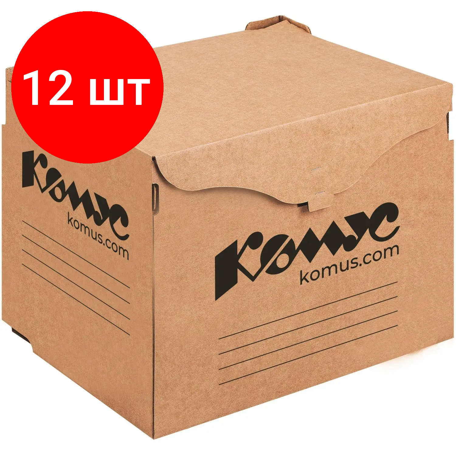 Комплект 12 штук, Короб архивный Комус на 5 лотков 75мм с замком на липучке