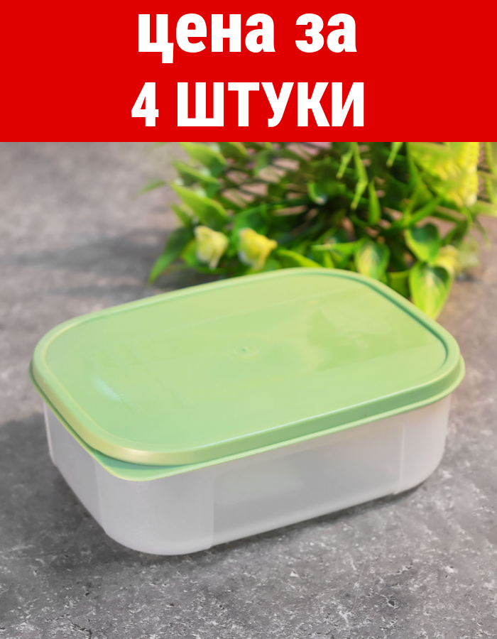 Комплект 4 шт, Контейнер для продуктов 0.6л "Verona" (зеленый)