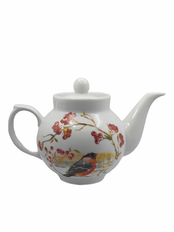 Чайник заварочный фарфоровый 700 мл. Дулево ф. Рубин "Снегири"