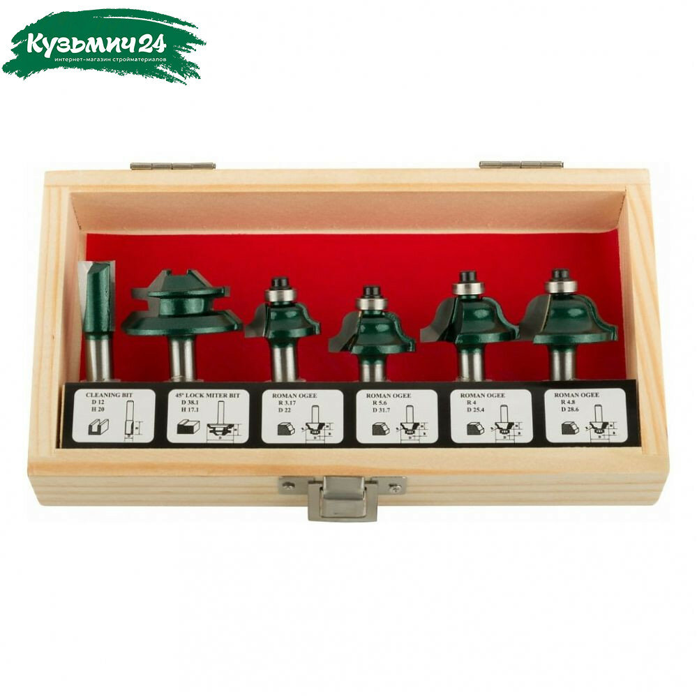 Набор концевых фрез FIT 36572, кромочных, деревянный кейс, в упаковке 6 шт