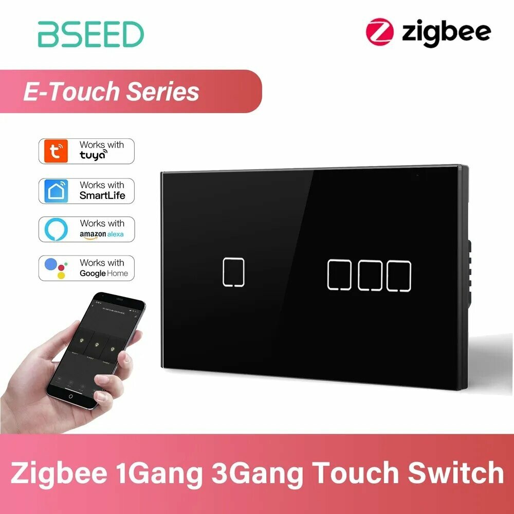 Умный сенсорный выключатель , 2 поста (4+4) умный выключатель с Алисой, ZIGBEE, Smart Life