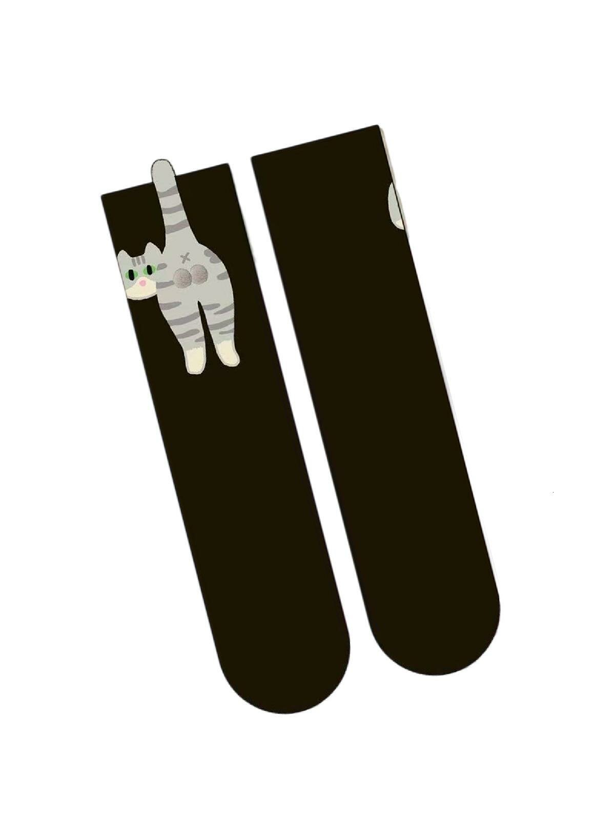 Картинка котиков на носках из гребенного хлопка, Черный