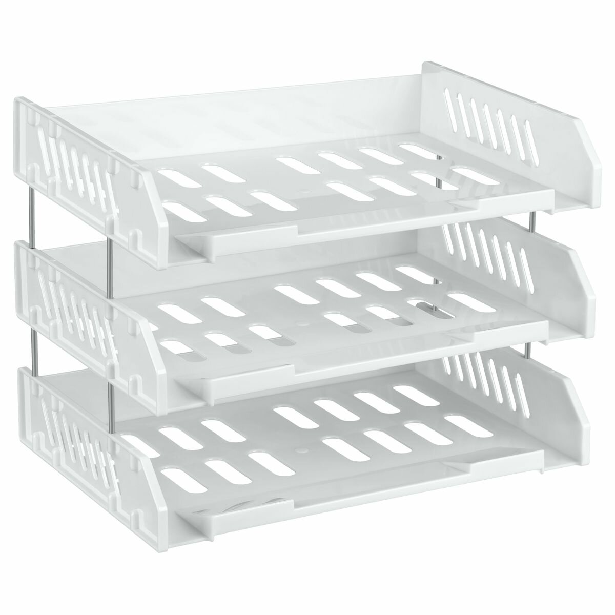 Лоток для бумаг горизонтальный СТАММ "Сити", набор 3шт, на мет. стержнях, широкая загрузка, белый