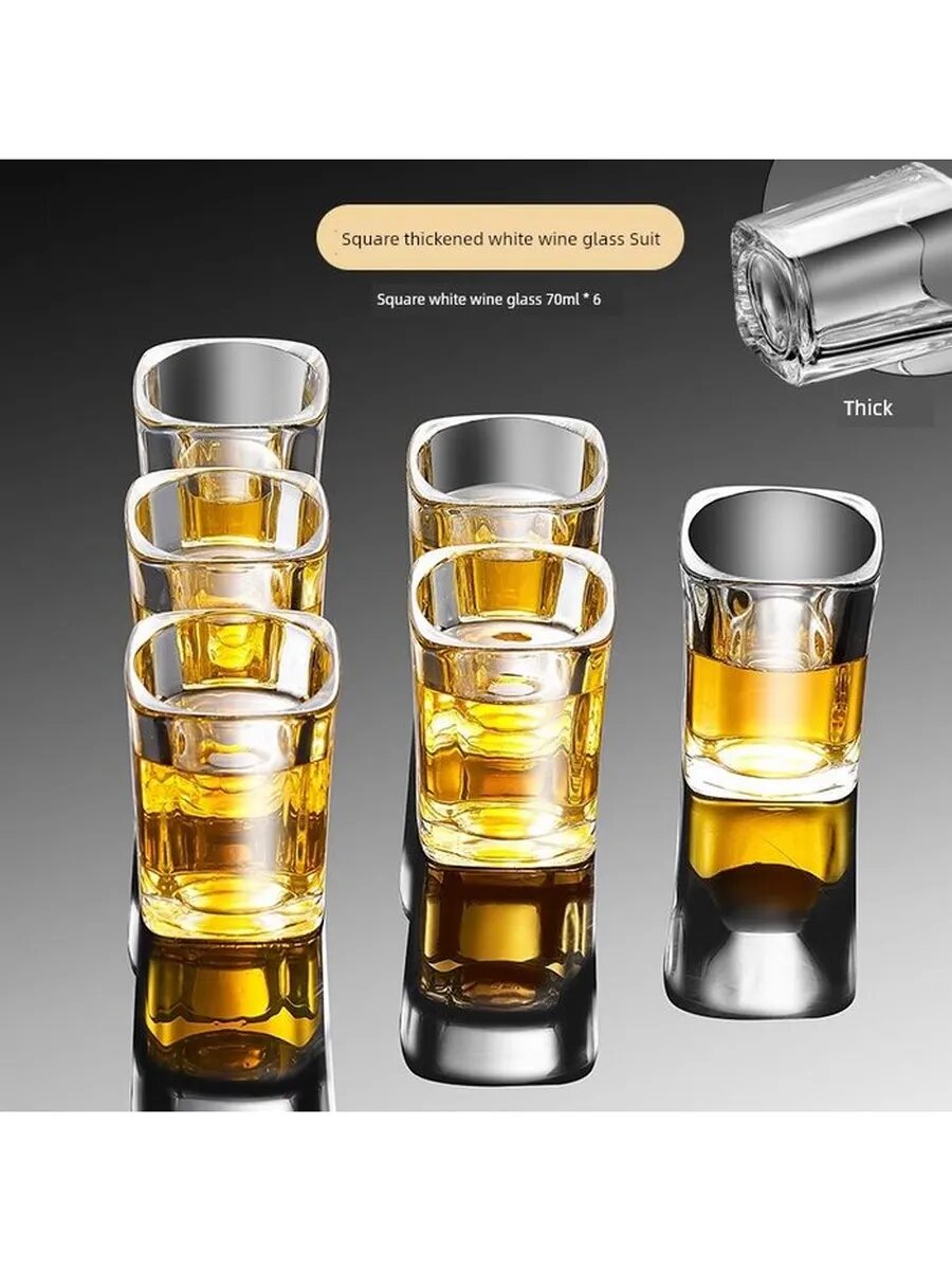 Квадратные утолщ. рюмки-6 шт, 70мл, стекло