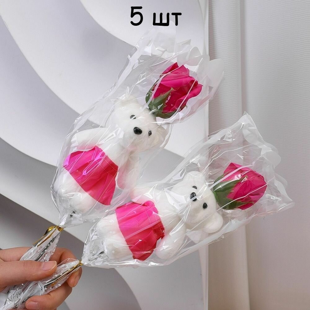 Букет из 1 мыльных роз с и мишкой. Подарочный набор для девушки