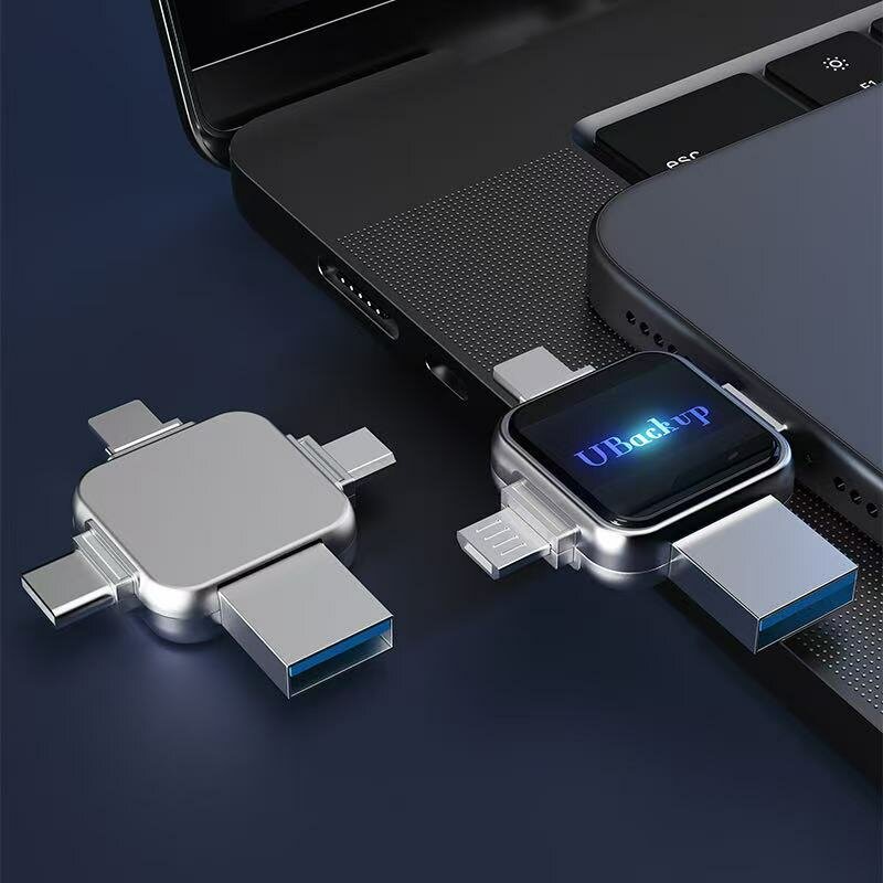 Оптовая продажа светящегося USB-флеш-накопителя 4-в-1, высокоскоростного, двойного использования для мобильных телефонов и компьютеров, большой емкости, металлический USB-накопитель