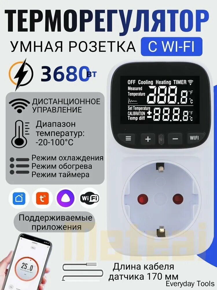 Терморегулятор/термостат до 3680Вт Для кондиционеров, Для конвекторов, хром