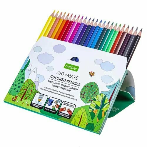 Набор цветных карандашей пластиковых Hatber eco 24 цвета с заточкой в картонной коробке с европодвесом=v=