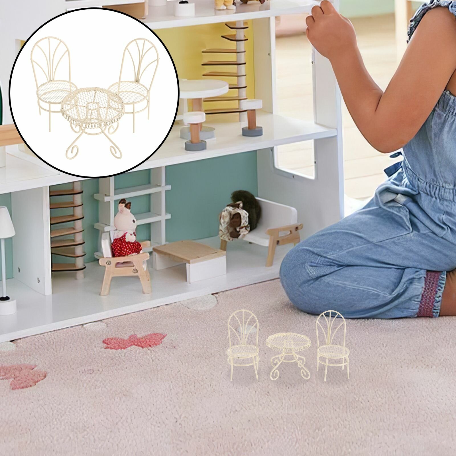 Декор для сказочного дома, мини-набор стола и стульев для кукольного дома, миниатюрные садовые стулья, железные украшения