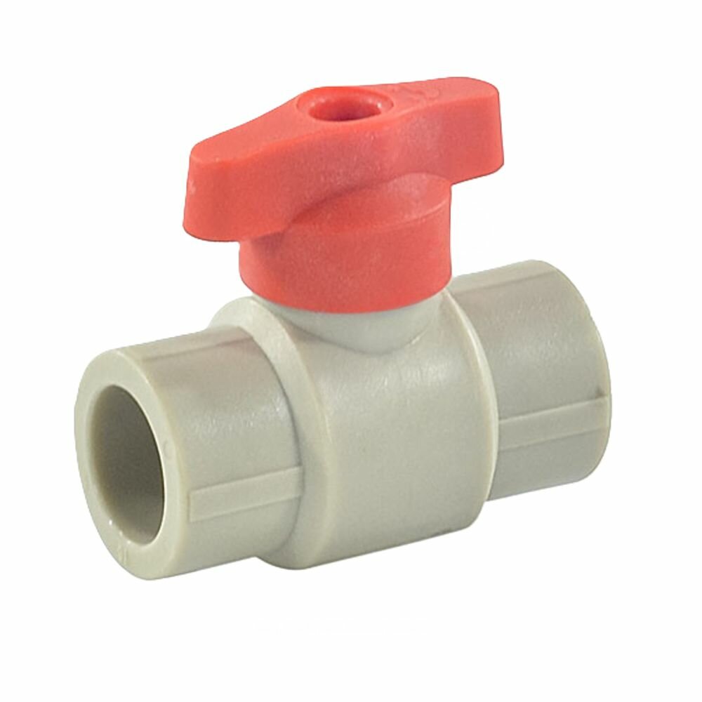 Кран шаровой PP-R серый Дн 20 полупроходной с красной ручкой VALFEX 20255020RГ