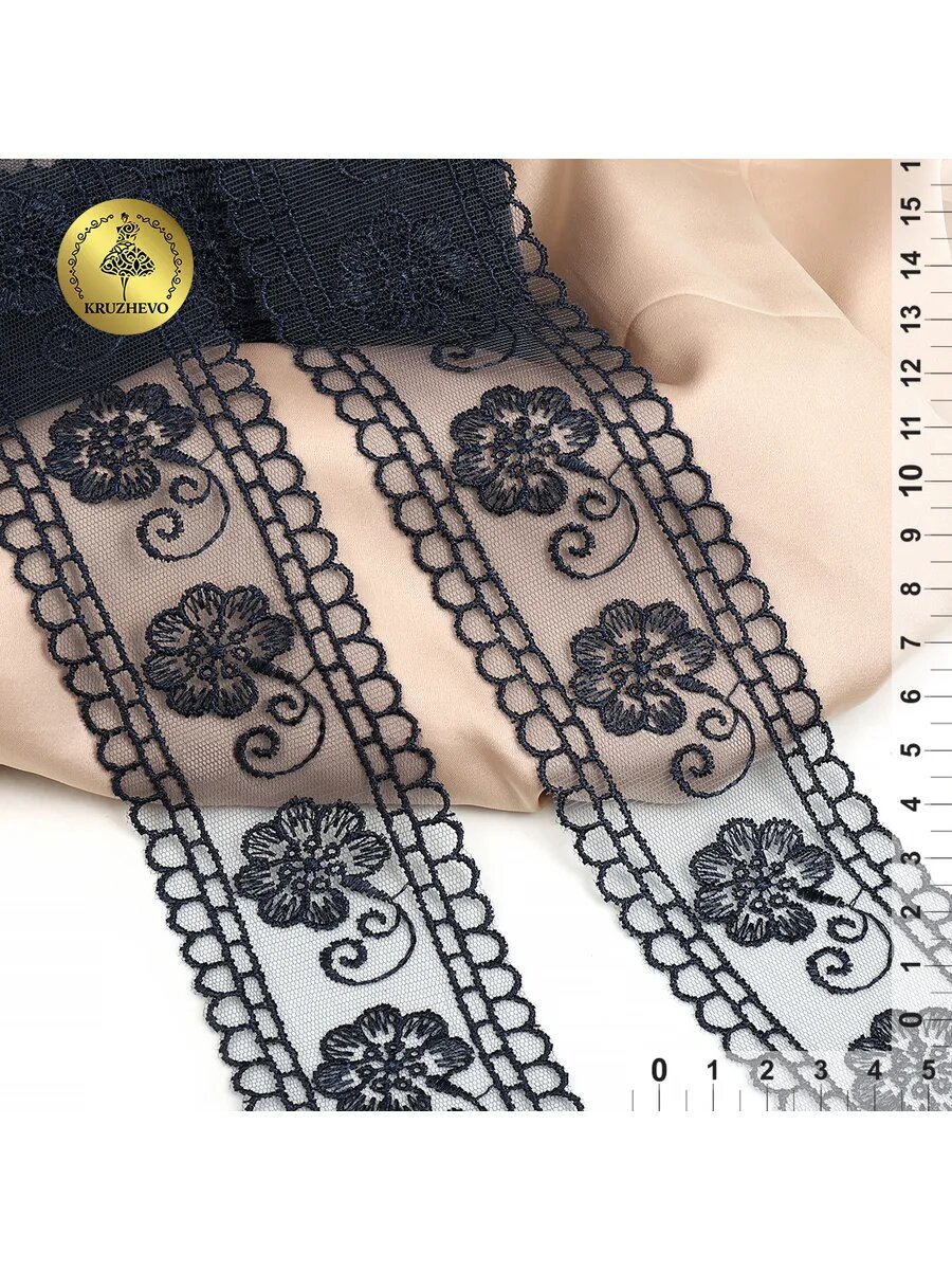 Кружево на сетке шир.53мм цв.03 т. синий уп.2,9м