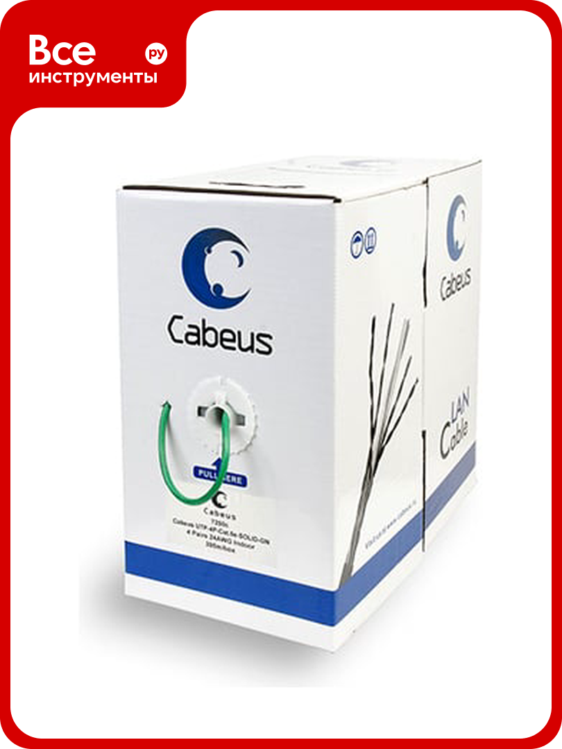 Кабель Cabeus витая пара, категория 5e, 4 пары 0,51мм, одножильный, UTP-4P-Cat.5e-SOLID-GN