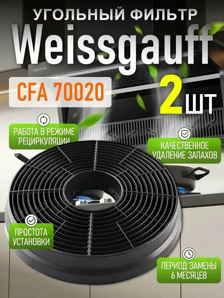 Угольный фильтр 70020 (2 кусок), Активированный уголь, аксессуар для кухонной вытяжки для домашнего использования