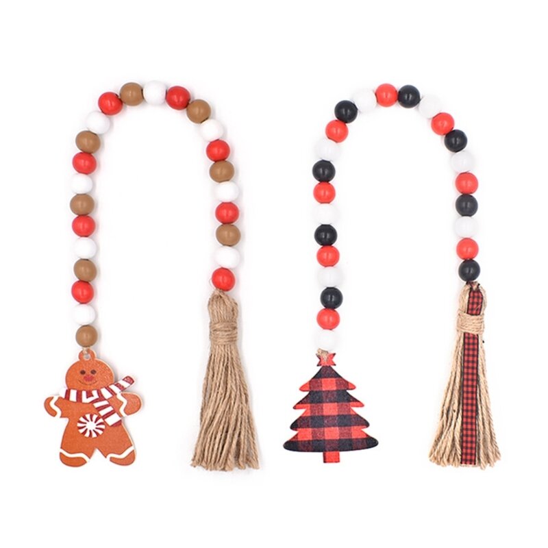 Нитка Из Бисера Из Натурального Дерева Деревянная Бусина Фермерский Дом Деревенская Нитка Рождественская Кисточка