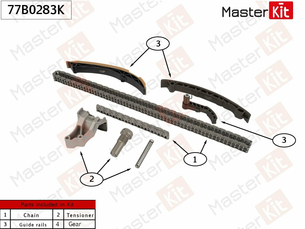 Комплект цепи ГРМ SSANG YONG, ACTYON 05-13/REXTON GAB 02-12 M161.951 G23D MasterKit 77B0283K
