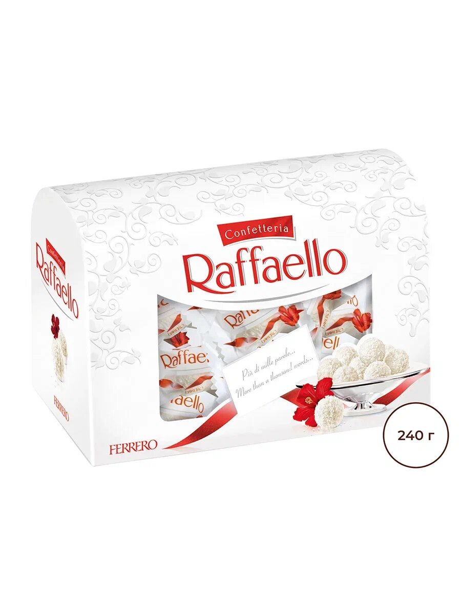 Конфеты в коробке Raffaello с цельным миндальным орехом в кокосовой обсыпке, сундучок, 240 г