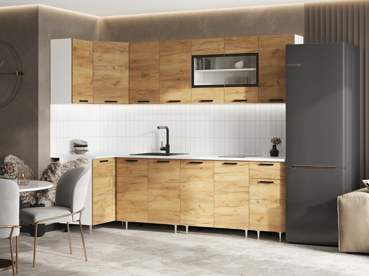 ЛДСП Кухня Рио NEW 2,6х1,0м Дуб Крафт, Белый, Столешница Антарес